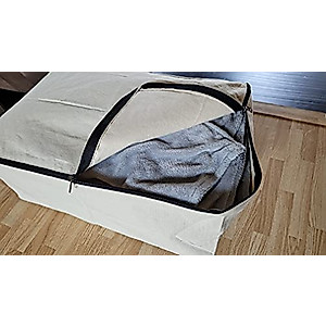 Clothes & Bedding Storage Bag, Natural Cotton Canvas with Dual Zipper and Carrying Handles for Closet Organization Storage (Beige 1 Pack) (Small 20 x 8 x 14)