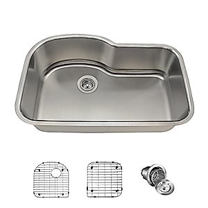 MR Direct 346-16-ENS Stainless Steel Undermount 31-3/8 in. Single Bowl Kitchen Sink with Additional Accessories, 16 Gauge