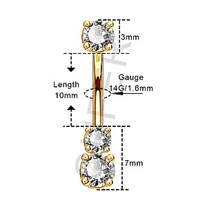 OUFER 14K Solid Gold Belly Navel Button Ring Clear 5A Cubic Zirconia Design Belly Rings Piercing Jewelry