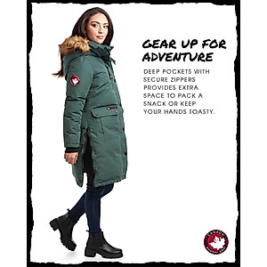 CANADA WEATHER GEAR Women's Winter Coat - Women's Parka and Long Winter Jackets for Women with Removable Faux-Fur Hood (S-3X), Size Small, Forrest Green/Natural