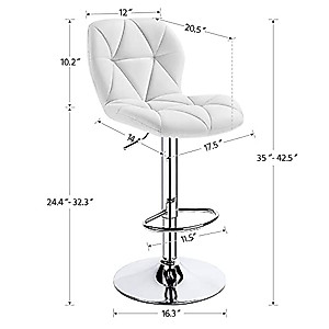 Yaheetech Bar Stools Set of 2 Counter Stool Bar Chairs with Backrest Height Adjustable Swivel Tall Bar Stools Modern PU Leather, White