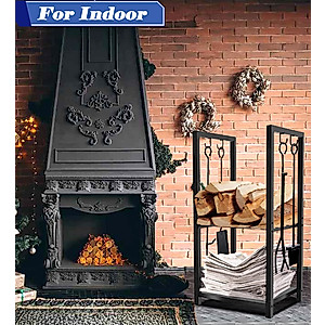 Koutemie 2 Tiers Small Firewood Log Storage Rack Holder for Indoor Fireplace or Outdoor Patio, Black