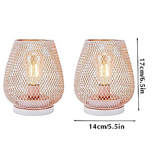 TRIROCKS Set of 2 Medium Battery Powered Outdoor Lantern 6.5'' High Metal Cage Table Lamp with LED Edison Bulb for Home Wedding Parties Patio Event Indoor Outdoor(Pink)