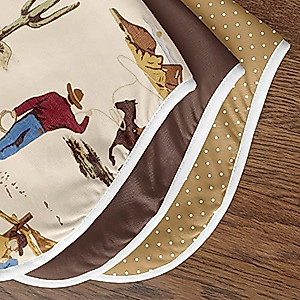 Sweet Jojo Designs Western Cowboy Baby Boy Absorbent Burp Cloths for Infant Newborn - Red Blue Tan Chocolate Brown and White Wild West Southern Country Horse - 3 Pack Set of Dribble Drool Cloths