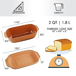 Eurita Clay Roaster, Non-Stick Bread Pan & Lid, Healthy Clay Pot Cooking, With Free Recipe Guide, 2 Quarts