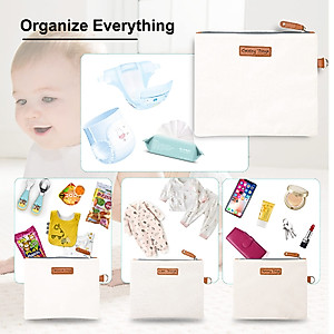 EZONTEQ Diaper Bag Organizing Pouches Dry Wet Bag with Labeled, Diaper Organizer Clutch with Waterproof Interior, Durable Leather Wristlet Strap and Zippers (Pack of 4)