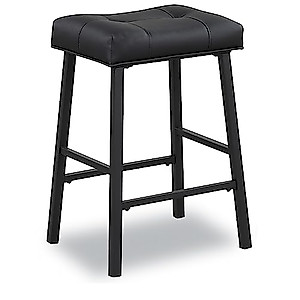 KAIRUITUCH 24 inch Bar Stools, Counter Height Kitchen Bar Stools for Home Bar, Dining, Saddle Seat Padding, Black Metal Legs, KR302PBK1