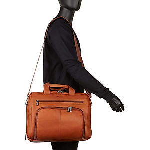 Kenneth Cole Reaction Manhattan Colombian Leather Briefcase Expandable RFID 15.6" Laptop Portfolio Shoulder Bag, Cognac, One Size