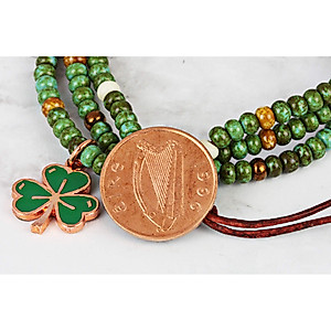 American Coin Treasures Irish Penny Multi Strand Bracelet | Leather and Czech Glass Beads | Genuine Coin | One Size Adjustable |Women's Fashion Jewelry