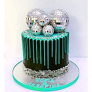 JeVenis Disco Ball Cake Decoration 70's Disco Cake Decoration Disco Ball Toppers Saturday Night Fever Party Supplies Disco Ball Dance Birthday Party Supplies