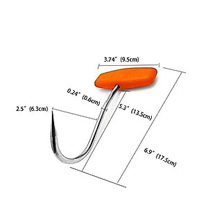 Stainless Steel T Hooks with Orange Hook Plug，T-Handle Meat Boning Hook for Kitchen Butcher Shop Restaurant Tool (4Pcs)