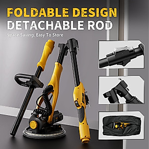 Drywall Sander, 1050W Electric Drywall Sander with Vacuum Dust Collection, 2100RPM Wall Sander with 7 Variable Speed, Foldable & Extendable Handle, Double-Deck LED Light, Dust Bag and Hose