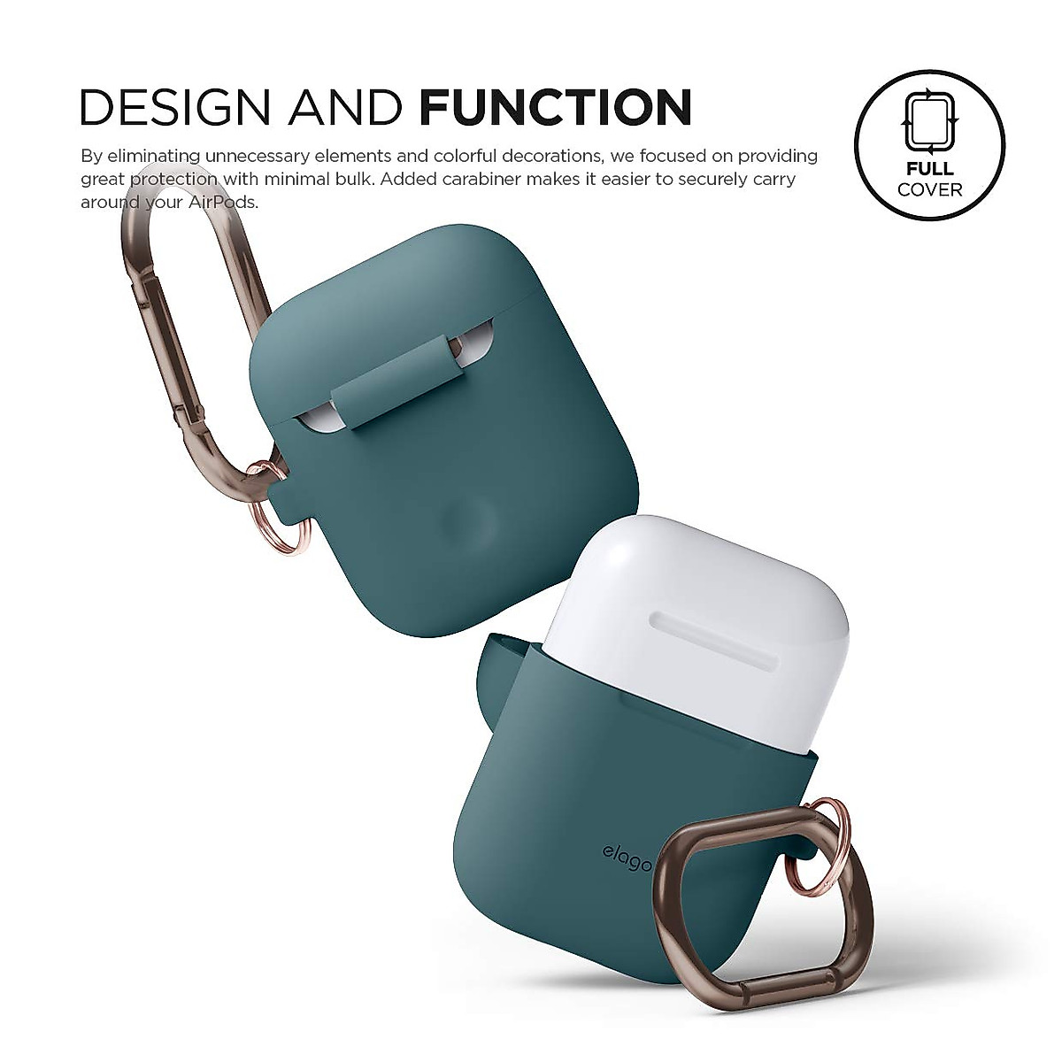 elago Silicone Case with Keychain Compatible with Apple AirPods Case 1 & 2, Front LED Visible, Supports Wireless Charging, Protective Silicone [Dark Turquoise]