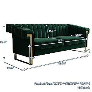 Kadway Green Velvet Loveseat Sofa Couch, 84" Luxury Large Sectional Sofa Couch with Gold Metal Legs for 3-4 Persons, Mid-Century Modern Sofa, Chesterfield Sofa Couch for Living Room Bedroom