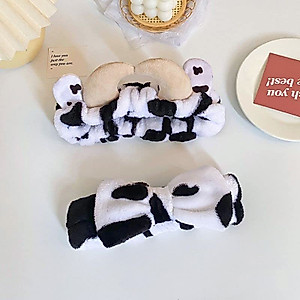 melyde Plush Headbands Cow Shaped Spa Hair bands Soft Bath Makeup Washing Face Head Wraps for Kids Girls Women Winter Keep Warm