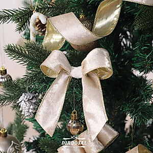 DINDOSAL Champagne Gold Velvet Ribbon Wired 1.5" x 10 Yards Champagne Christmas Wired Ribbon with Gold Back Tree Ribbon for Wreaths and Garlands, Topper Bows, Crafts, Home Decor, Gift Wrapping