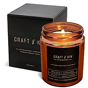 Premium Whiskey Caramel, Scented Candles for Men | All Natural Candles, Candles for Home Scented, Candle for Men | Scented Candles, Aromatherapy Candles, Masculine Candle