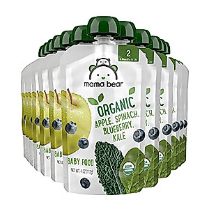 Amazon Brand - Mama Bear Organic Baby Food, Stage 2, Apple, Spinach, Blueberry, Kale, 4 Ounce (Pack of 12)