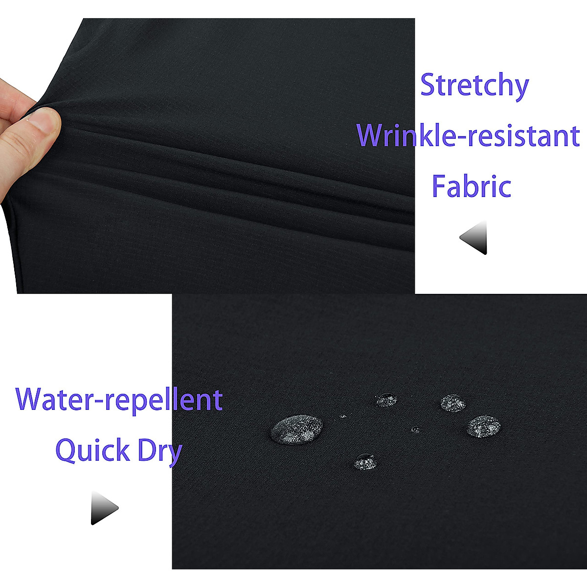 Derminpro Men's Waterproof Quick Dry Pocketed Stretch Zip Pockets Hiking Shorts Black Large