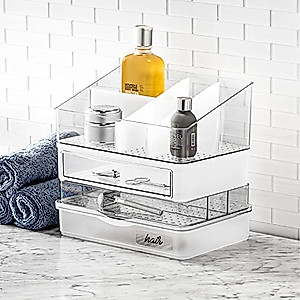 Madesmart 6-Compartment Angle Storage Bin for Bathroom Organization, Plastic Bathroom Storage Bin with Open Top Design, Frost
