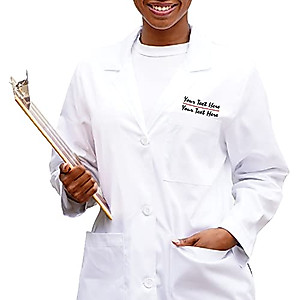 Personalized Embroidered Lab Coat for Women & Men - 12 Thread Colors, 7 Sizes - 3 Pockets & Long Sleeve - Women, Medium, White