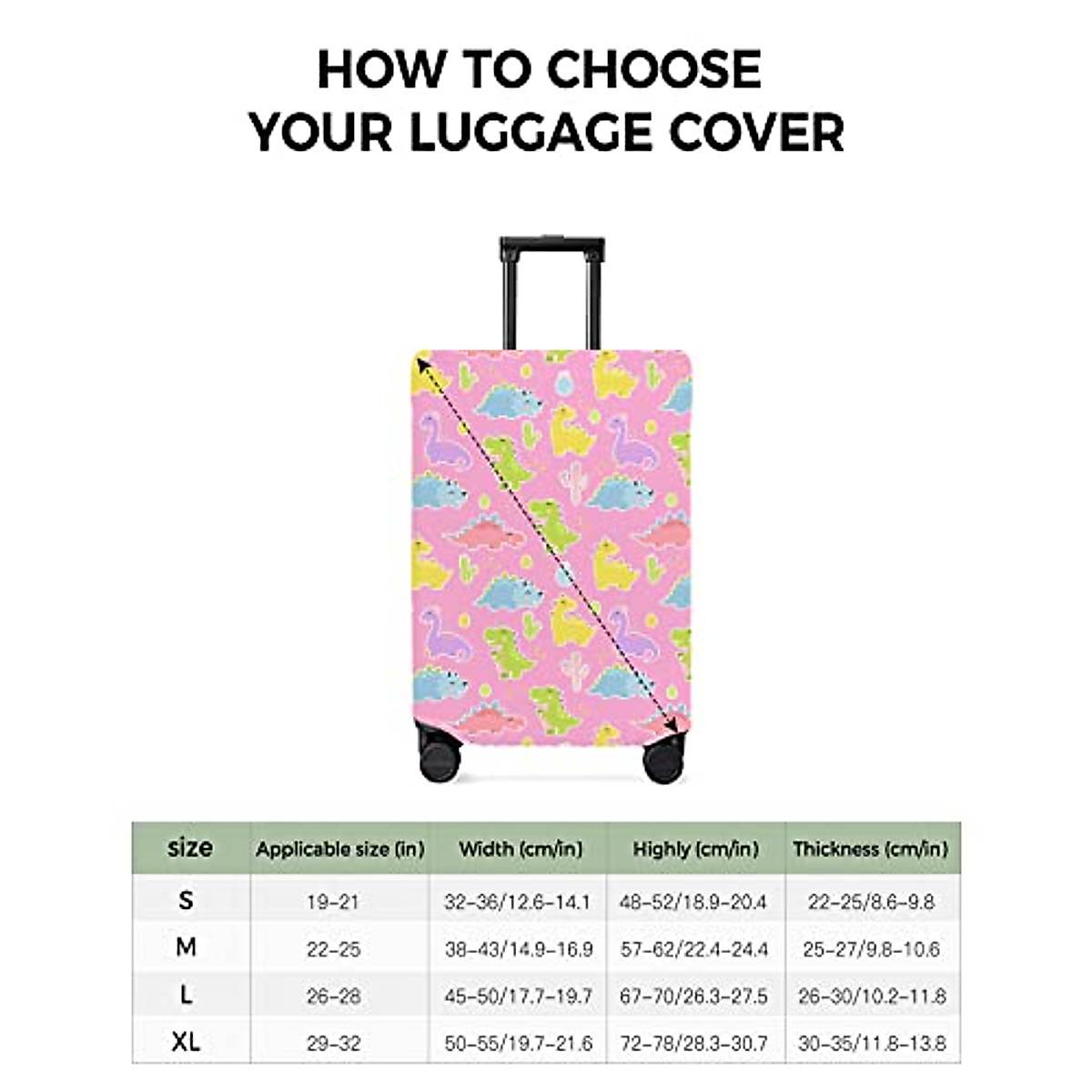 Travel Luggage Cover Cute Dinosaur Children Cartoon Cactus Pink Girl Anti-Scratch Luggage Protector Personalized Suitcase Cover Washable Suitcase Protector with Concealed Zipper Fits 29-32in Luggage