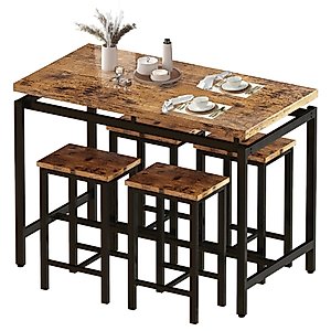 AWQM Dining Table and Stools Set of 4, Industrial Style 5-Piece Pub Table Set, Space Saving Dinette Table Set for Dining Room, Living Room, Kitchen, Apartment