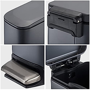 Siapapla Small Bathroom Trash Can with Lid,Step Pedal Stainless Steel Garbage Can,Slim and Narrow Rectangular Trash Bin,Inner Bucket for Bedroom,Kitchen,Office,1.6 Gal/6L,Grey