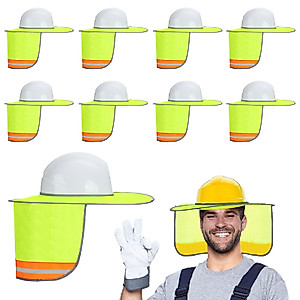Hard Hat Sun Shade High Visibility Reflective Hard Hat Visor Full Brim Mesh Neck Sunshade Fits Both Cap Hardhats for Outdoor Activities, Neon Yellow (10 Pcs)