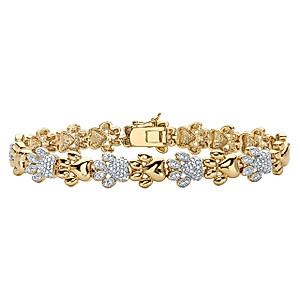 PalmBeach 18K Yellow Gold Plated Genuine Diamond Accent Paw Print Bracelet 7.5"