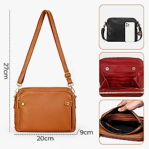 Crossbody Leather Shoulder Bags and Clutches, 2023 New Three-Layer Leather Adjustable Strap Clutch Bags for Women (Red)