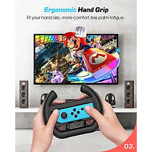 MoKo Steering Wheel & Grips for Nintendo Switch OLED 2021/Switch Joy-Con Controllers, 2 Pack Mariokart Racing Steering Wheel & 2 Pack Comfort Hand Grip Handle Kit for Mario Kart 8 Deluxe, Black&White