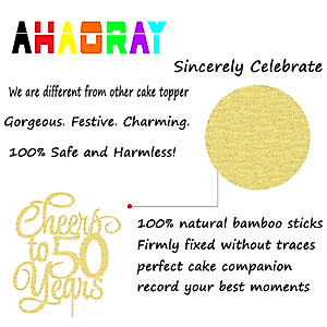 AHAORAY Cheers to 50 Years Cake Topper - Gold Glitter 50th Birthday Cake Decorating Supplies, Perfect for 50th Anniversary or Fifty Birthday Party, Photo Booth Props