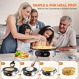 BOEASTER Commercial Crepe Maker, 16" Non-Stick 2000W Electric Crepe Machine Adjustable Temperature Control, Thickened Cast Iron Cooking Surface Pancakes Maker Griddle with Handle