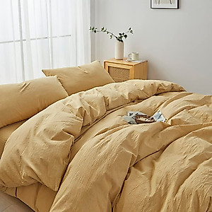 FACE TWO FACE Bedding Duvet Cover Set 3 Pieces 100% Washed Cotton Duvet Cover Linen Like Textured Breathable Durable Soft Comfy (Full, Ginger)