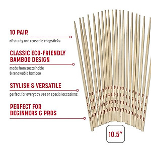 Joyce Chen Reusable Burnished Bamboo Chopsticks Set, 10 Pair
