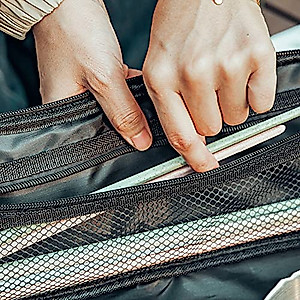 Camping Utensil Bag, Multipurpose Thickened Canvas Net Pocket Cover Green Stripe Camping Tableware Storage Bag for Travel