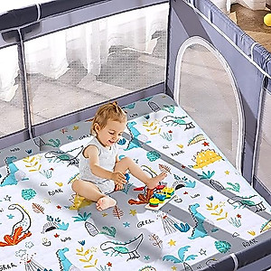 MEM Playpen Mat 71" X 59" Baby Play Mat, One-Piece Baby Crawling Mat, Non Slip Washable Play Mats for Floor, Cushioned Baby Playmat Floor Mat for Infants, Babies, Toddlers