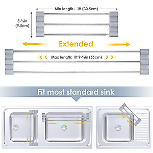 Tomorotec Sponge Brush Dish Rag Holder Multifunctional Telescopic Sink Rack for Bottle and Brushes Storage Over The Sink Dish Drainer