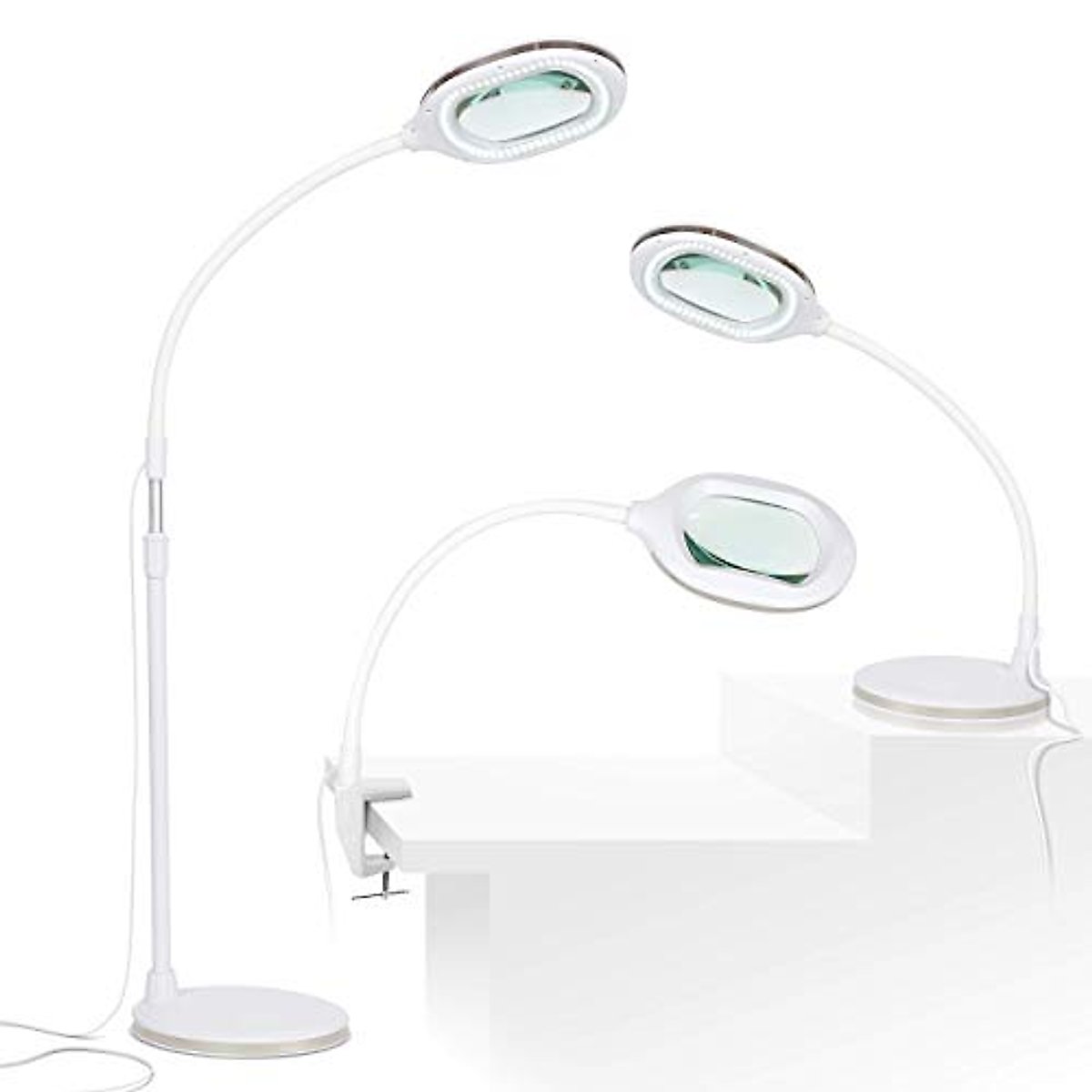 Brightech LightView Pro Magnifying LED Desk Lamp with Light, Hobbies & Reading, Flexibility & Durability Magnifying Floor Lamp, 3 in 1 LED Light Glass Magnifier, Work Light for Pro Uses - White