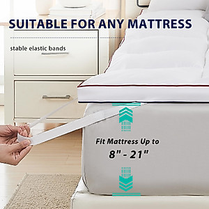L'AGRATY Mattress Topper Queen - Cooling Pillow Top Mattress Topper Queen Size Extra Thick Plush Bed Topper Down Alternative Overfilled Soft Mattress Pad for Back Pain, White