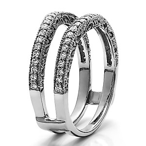 TwoBirch Sterling Silver Contour Ring Guard with Millgrained Edges and Filigree Cut Out Design With CZ or MOISSANITE (0.48 ct.) (Cubic Zirconia, 7)