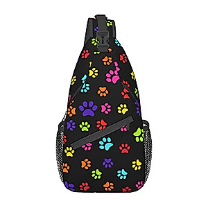 LAKUERVI Paws Chest Sling Bag Seamless Pattern With Colorful Dog Paws Crossbody Shoulder Backpack Adjustable Lightweight Animal Footprints Travel Hiking Casual Daypack for Men Women