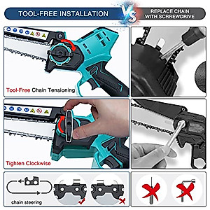 HAJACK Mini Chainsaw 6-Inch, Electric Cordless Chainsaw with 2 Batteries & 2 Chains, Power Battery Chain Saws, Portable Handheld Chainsaw for Tree Trimming & Wood Cutting, Small Rechargeable Chain Saw