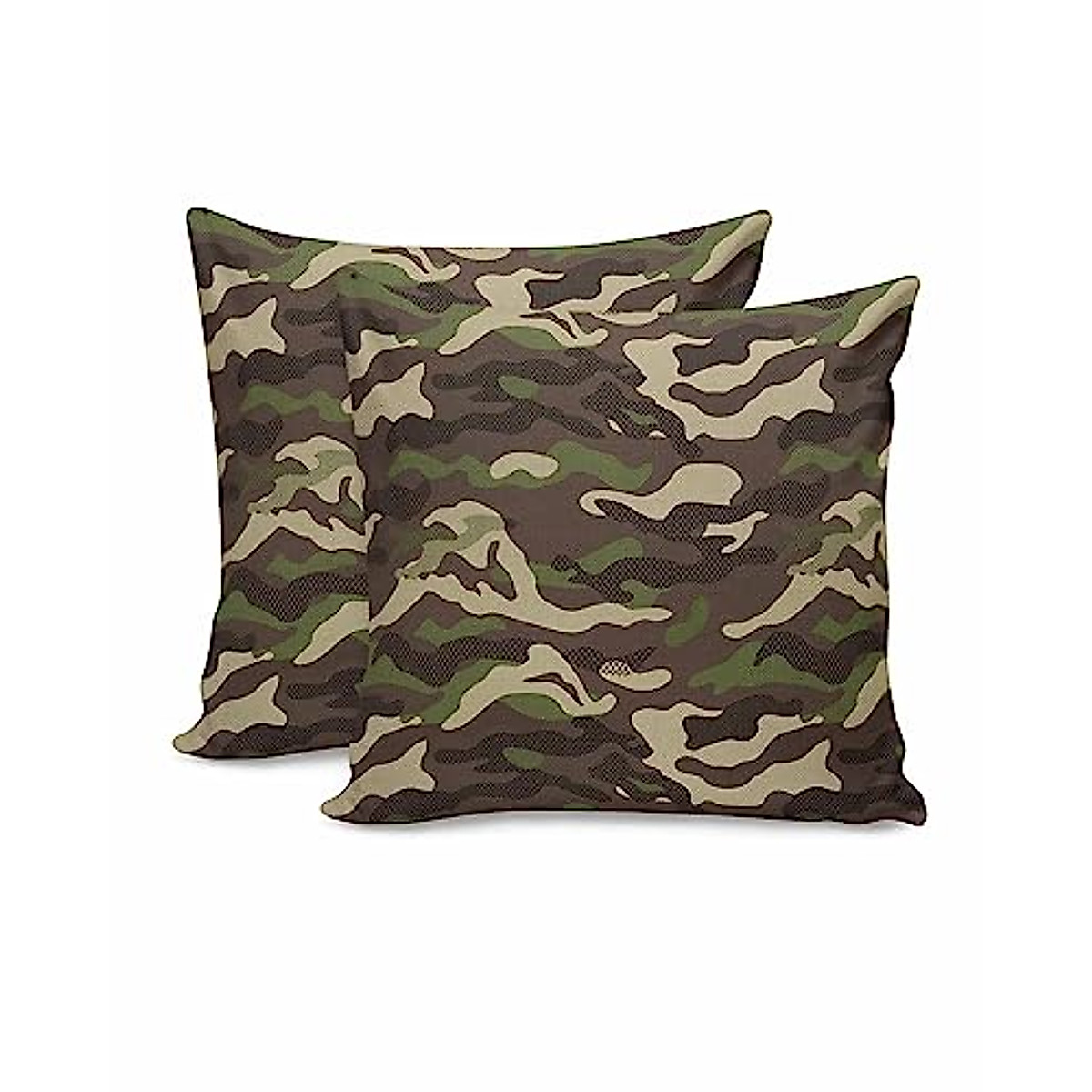 HELLOWINK Decorative Throw Pillow Covers 18x18 Set of 2 Camo Green Linen Indoor Outdoor Pillow Covers for Couch Sofa Camouflage Soft Double-Sided Cushion Covers Cases for Home Decor