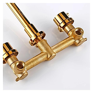 LIANTE Polished Gold Brass Siamese Double Hole Wall Embed Mounted Hot Cold Mixed Waterfall Bathtub Filling Bathroom Faucet,Kitchen Faucet