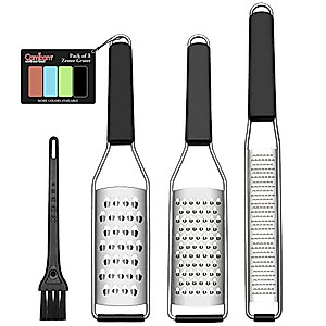 Cambom Cheese Grater Citrus Zester Lemon Zester Pack of 3-304 Stainless Steel - A Sharp Tool for Parmesan Cheese, Ginger, Garlic, Nutmeg, Chocolate, Vegetables，Fruits，Dishwasher Safe