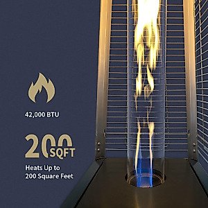 Patio Heater, KEZATO Outdoor Pyramid Patio Heater with Cover and Wheels 42000 BTU Glass Tube Propane Heater for Commercial and Residential Use Black
