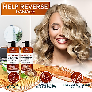 Moroccan Argan Oil Shampoo and Conditioner Set - Sulfate Free with No Parabens - Botanicals for Women and Men - Professional Moisturizing, Anti Frizz, Hydrating Solution for Dry, Wavy and Curly Hair