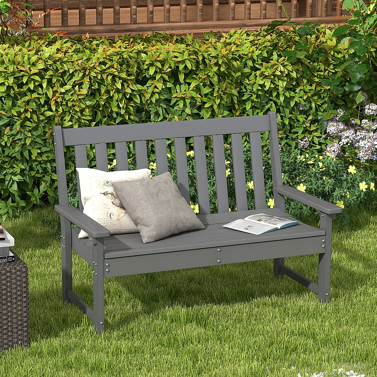 Tangkula 2-Person Outdoor Garden Park Bench, All-Weather HDPE Patio Loveseat Chair with Cozy Backrest, Ergonomic Loveseat Bench for Backyard, Poolside, Front Porch, 705 lbs Max Load